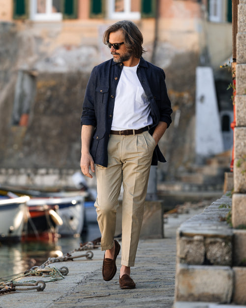 Dark blue linen safari shirt, Made in Italy | Velasca