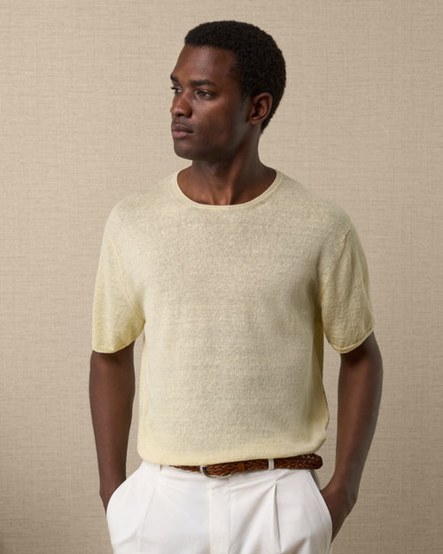 Men's Yellow Linen and Cotton Knit T-shirt | Velasca