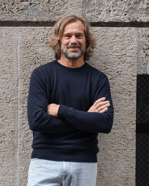 Velasca | Men’s navy blue cashmere sweater, Made in Italy